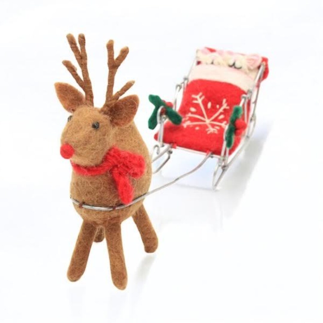 Hand Made Felt Reindeer & Cute Mice, Christmas Sleigh Decoration ...