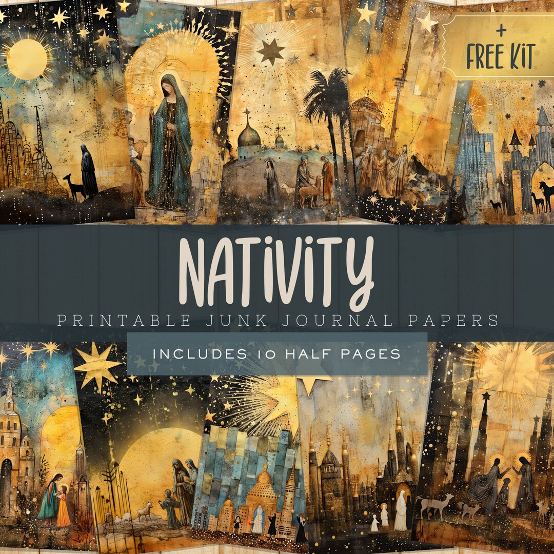 Nativity Junk Journal Kit Papers, Birth of Christ Christmas Printable ...