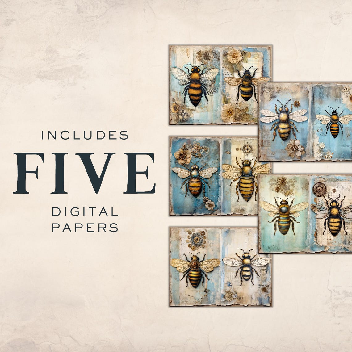 Bees Junk Journal Kit, Honey Bee, Vintage Bee, Digital Collage Sheet ...