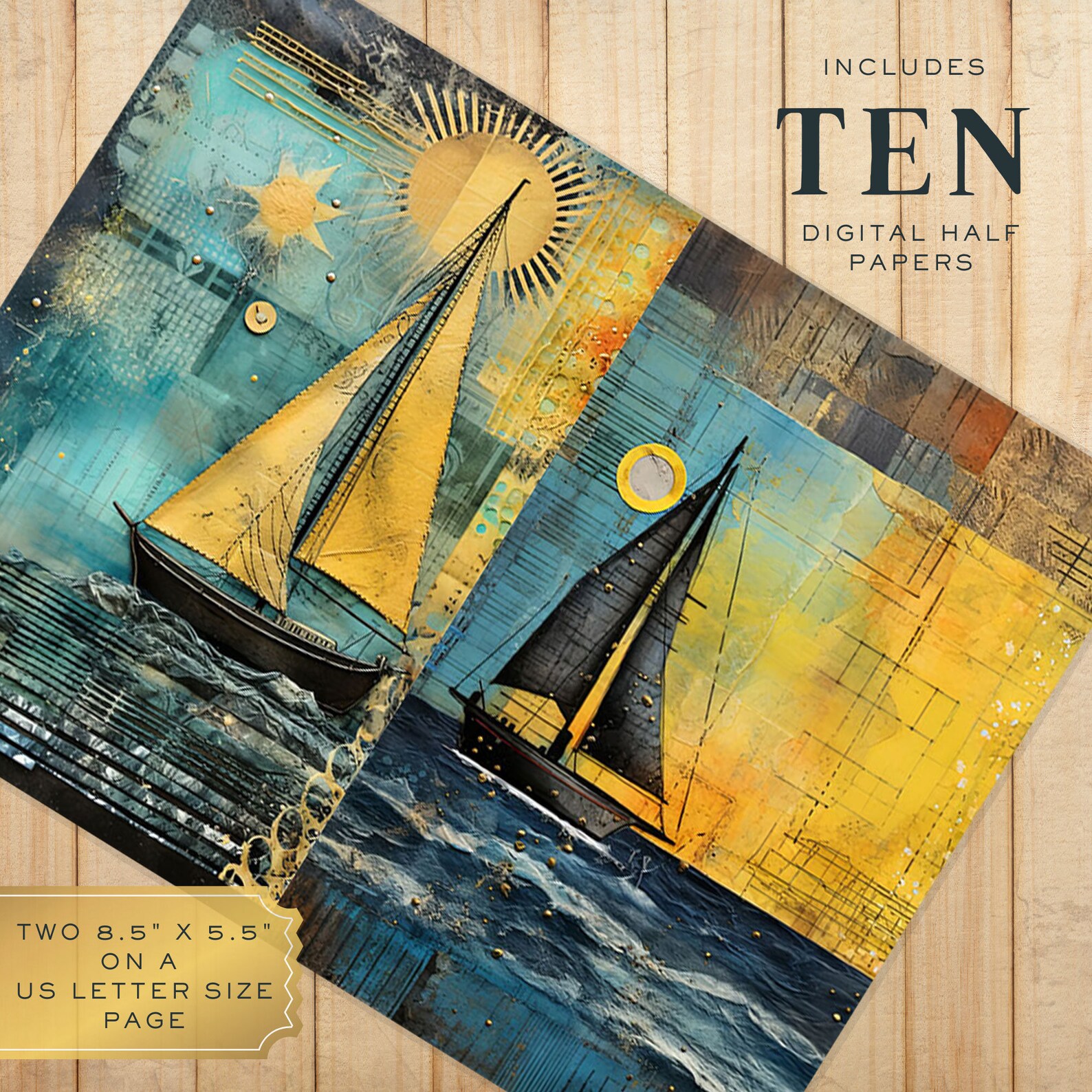 Beach Boats Junk Journal Kit Digital Pages, Printable Nautical Ocean ...