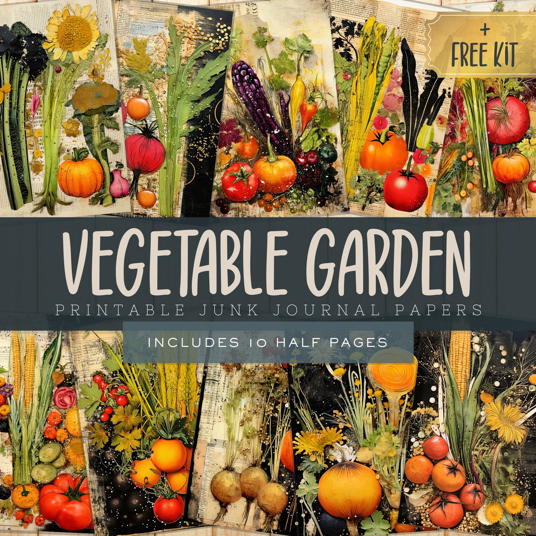 Vegetable Garden Junk Journal Kit Papers, Digital Veggie Printable ...