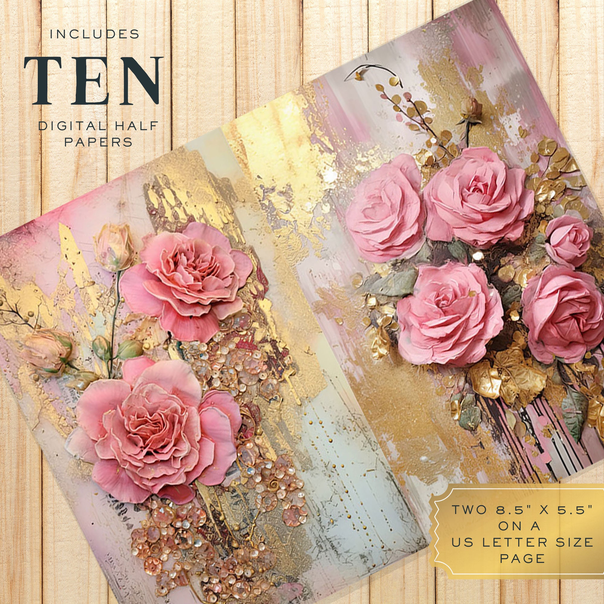 Wildflower Junk Journal Kit Pages Pink Roses, Colorful Whimsy Digital ...