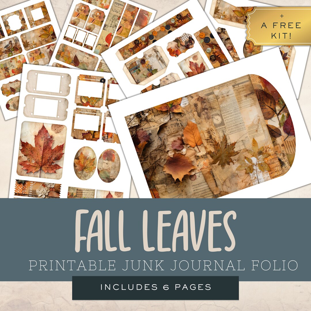 Fall Junk Journal Folio Kit, Autumn Botanical Digital Papers, Ephemera ...