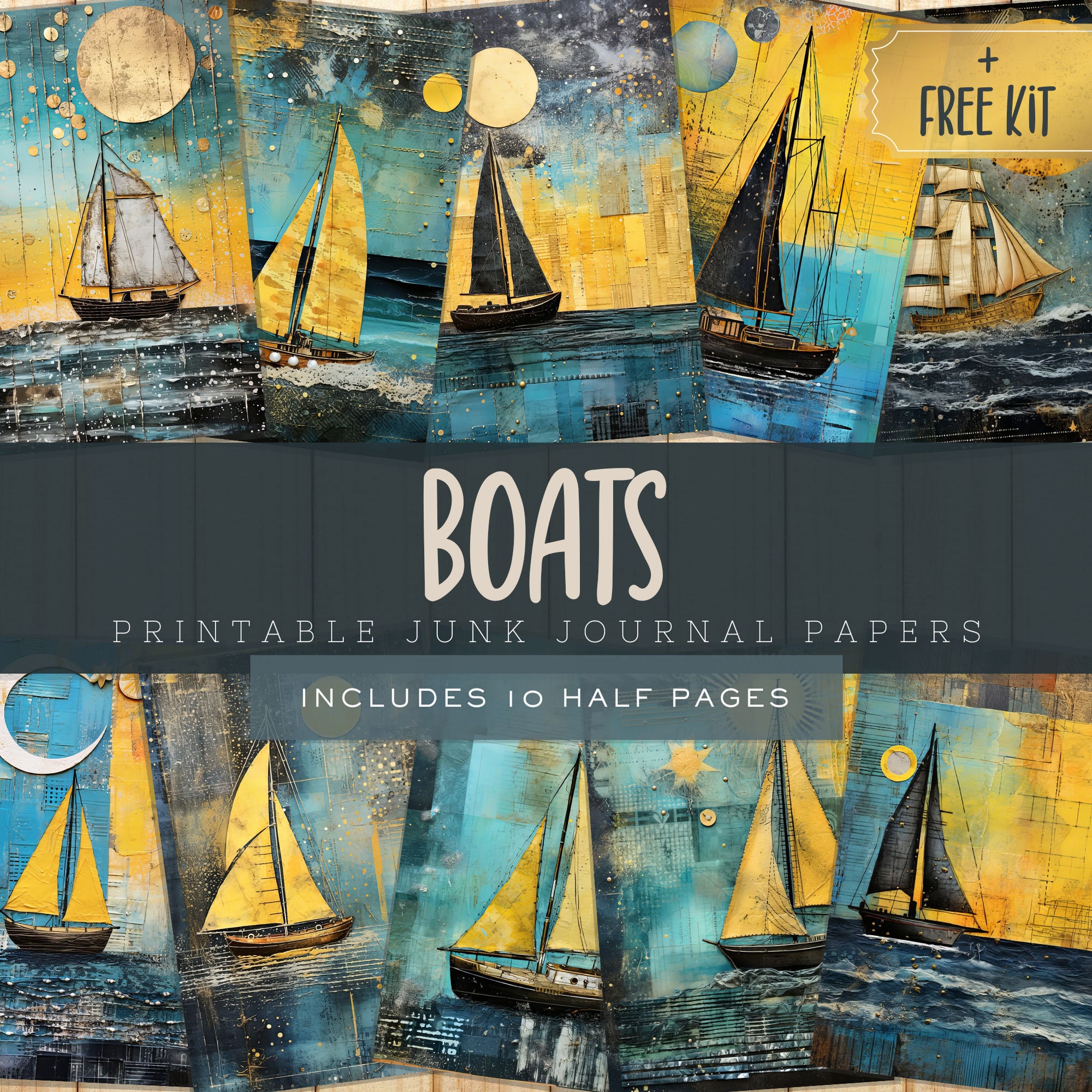 Beach Boats Junk Journal Kit Digital Pages, Printable Nautical Ocean ...