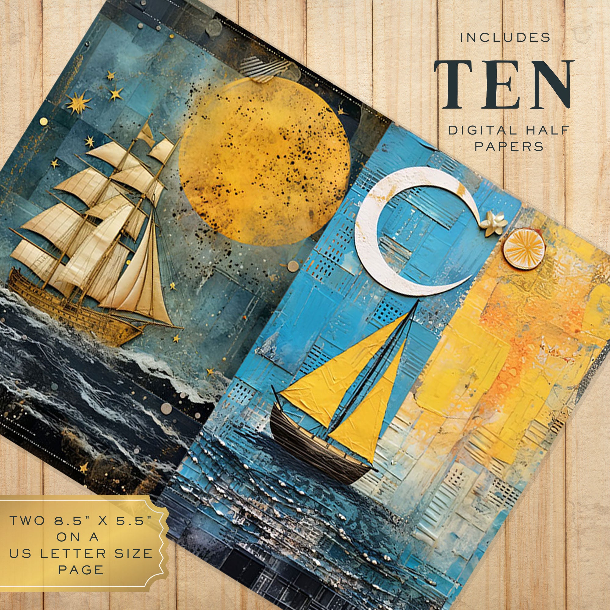 Beach Boats Junk Journal Kit Digital Pages, Printable Nautical Ocean ...