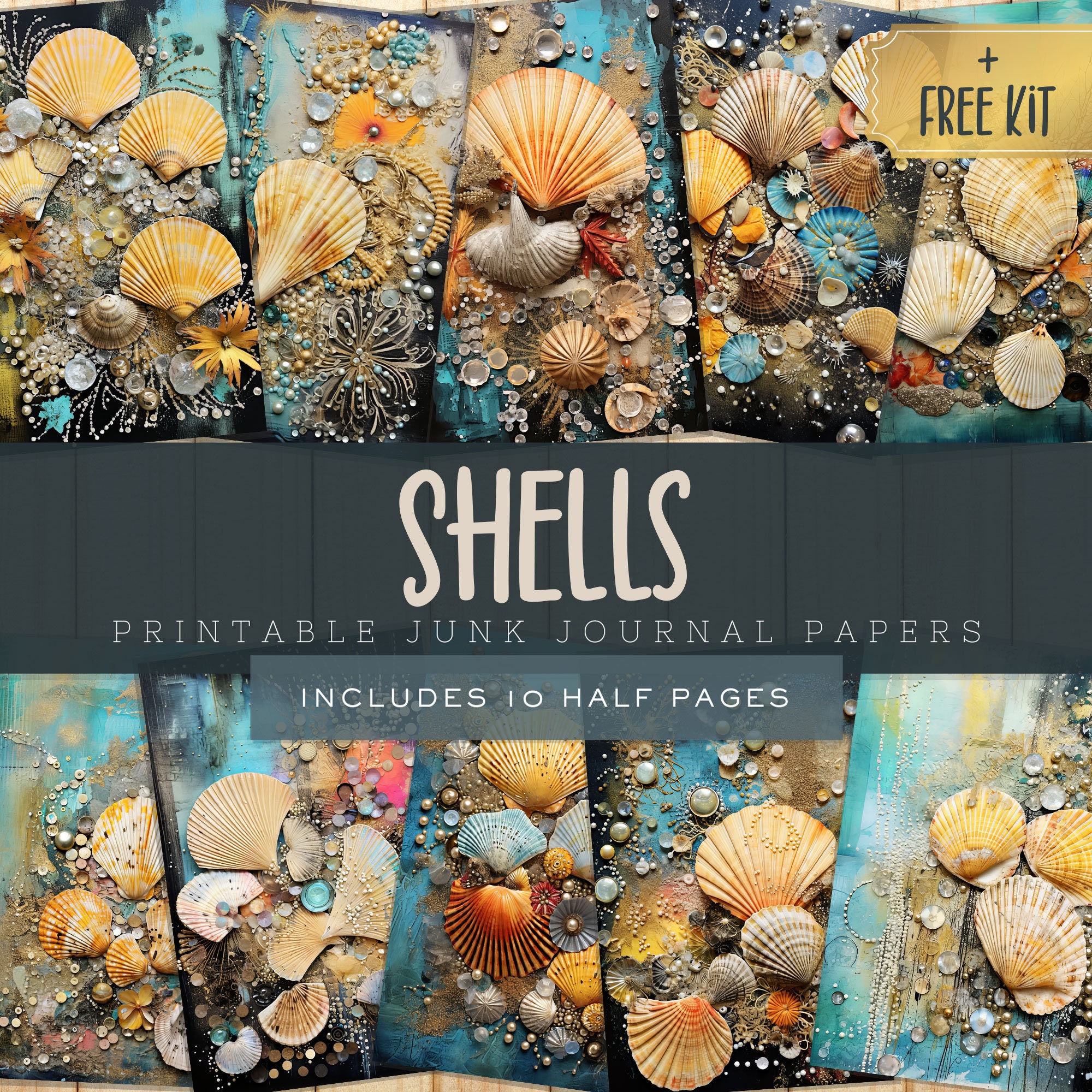 Beach Shells Junk Journal Kit Digital Pages, Printable Nautical Ocean ...
