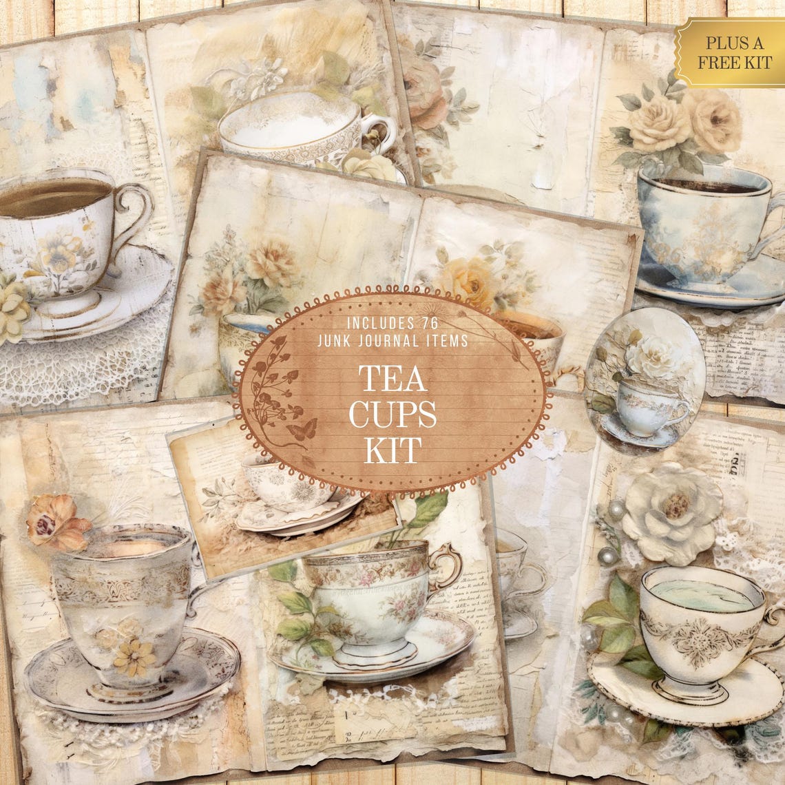 Tea Cups Junk Journal Kit, Printable Digital English Tea Party Ephemera ...