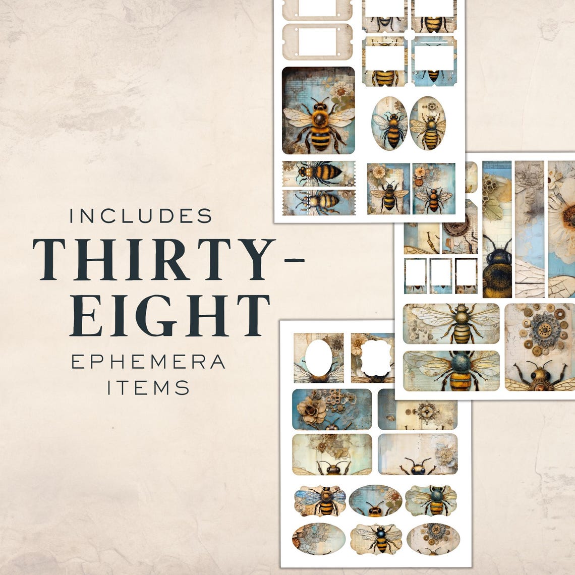 Bees Junk Journal Kit, Honey Bee, Vintage Bee, Digital Collage Sheet ...