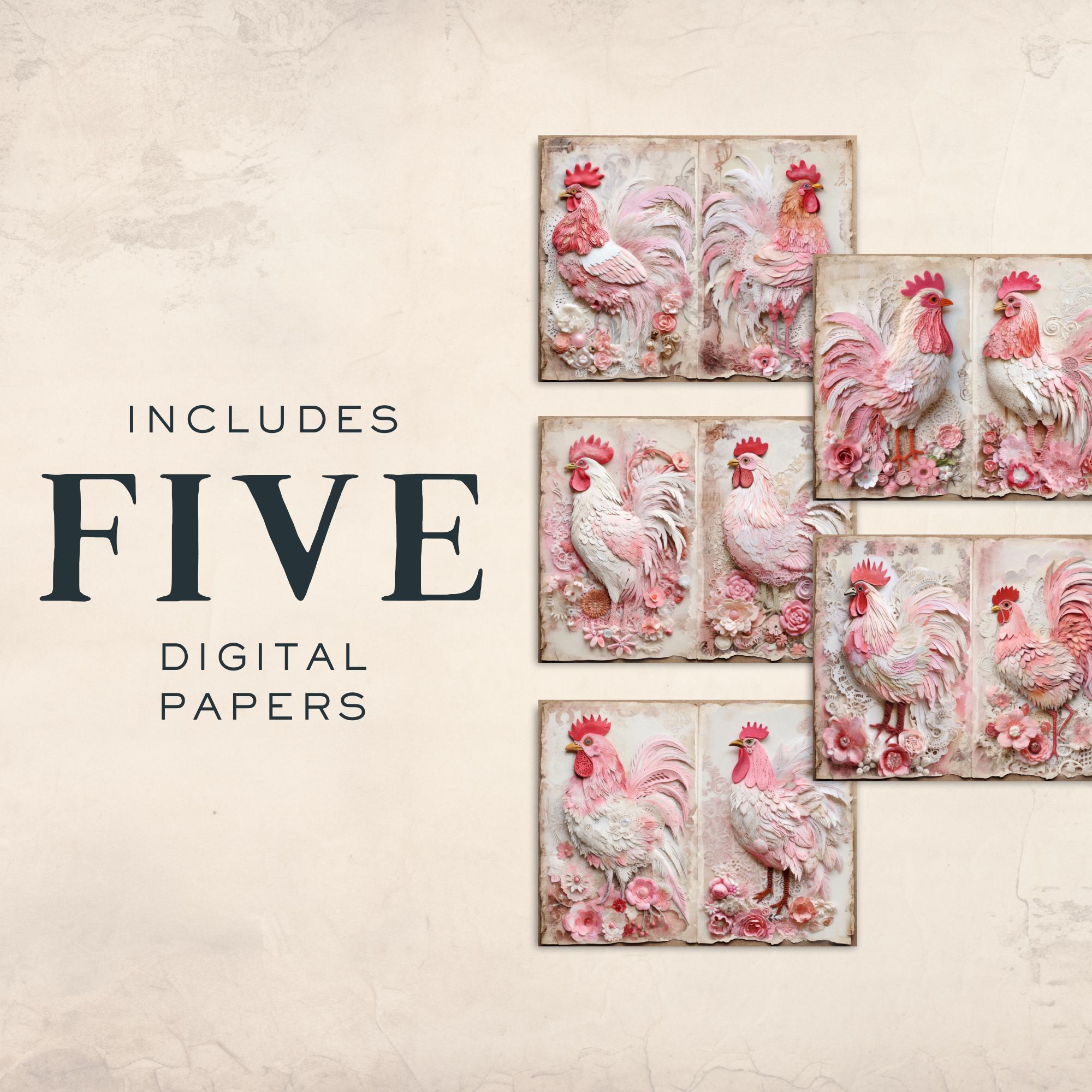 Pink Chicken Junk Journal Kit, Printable Digital Farm Animal Ephemera ...