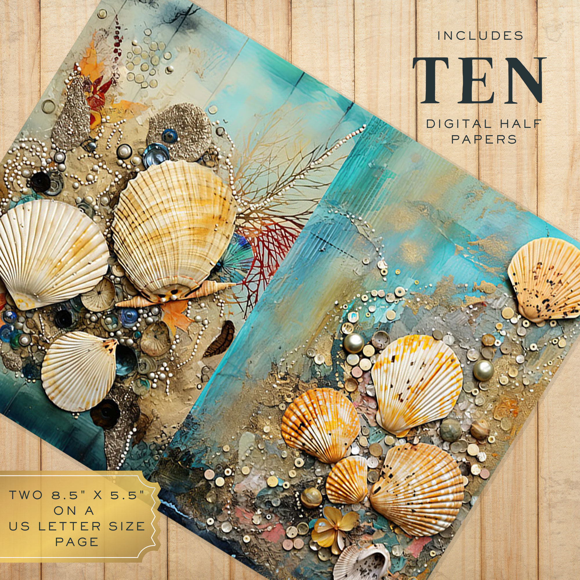 Beach Shells Junk Journal Kit Digital Pages, Printable Nautical Ocean ...