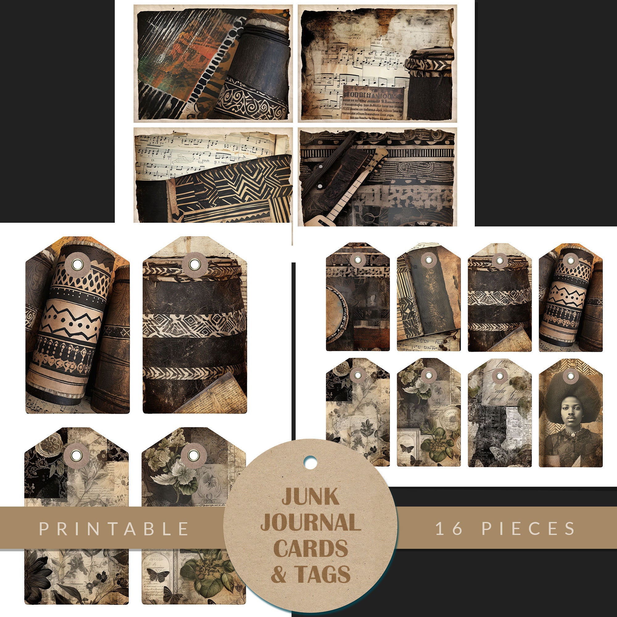 Afro American Junk Journal Kit, Gothic Black, Afro Ephemera Pack ...