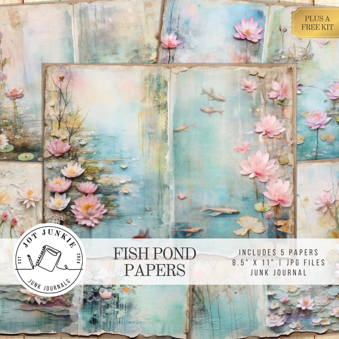Fish Pond Junk Journal Papers Kit, Printable Digital Garden Floral ...