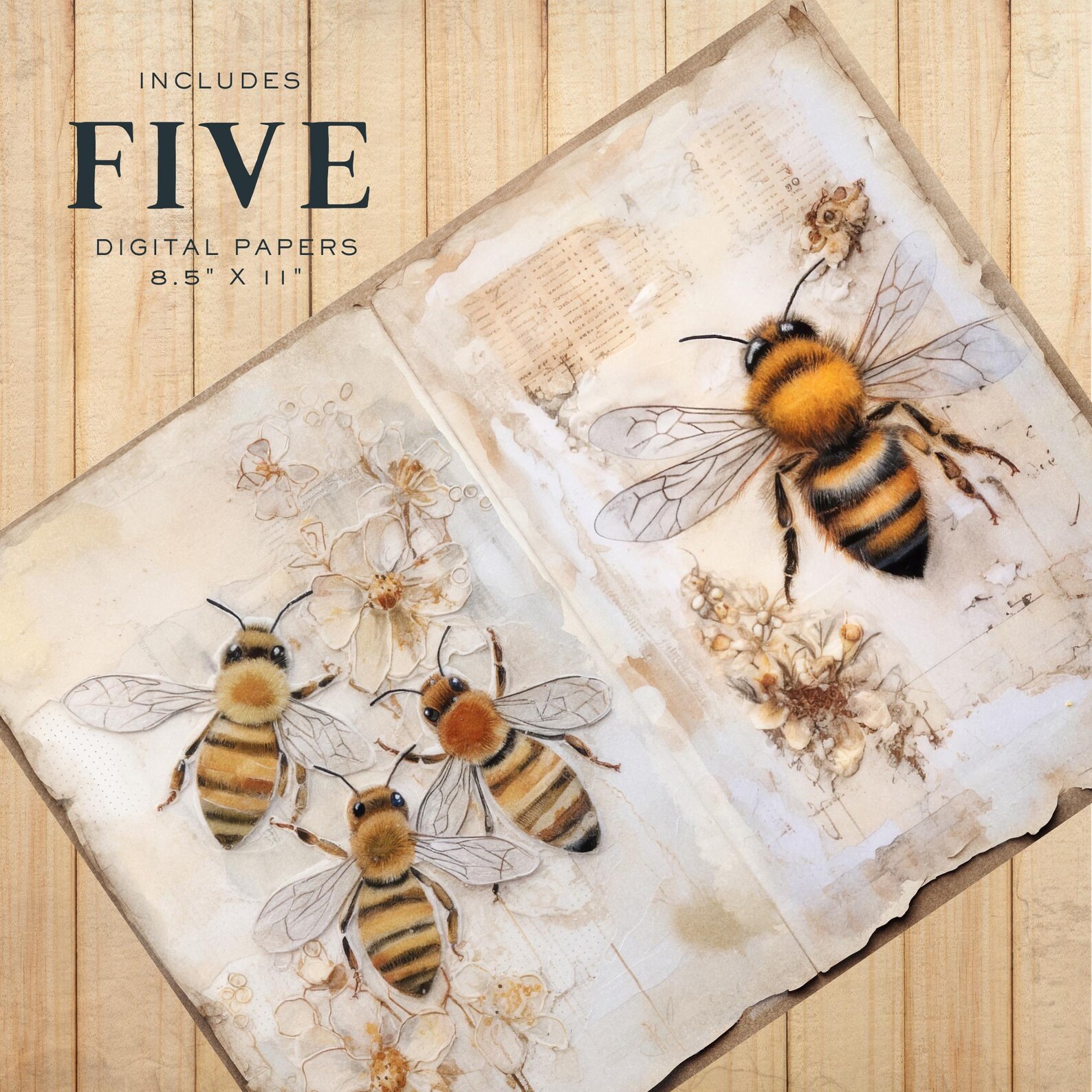Bees Junk Journal Kit, Honey Bee, Vintage Bee, Digital Collage Sheet ...