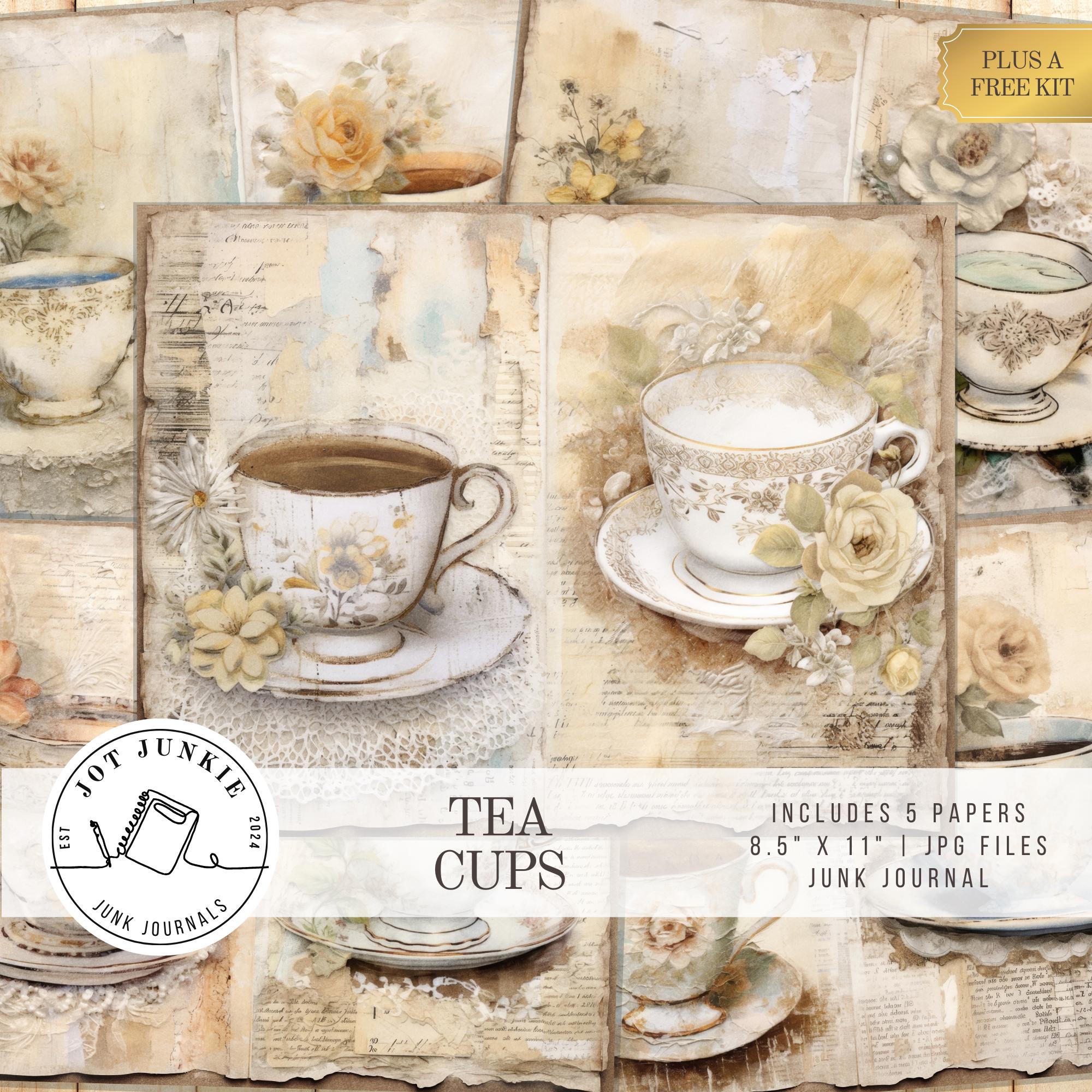 Tea Cups Junk Journal Papers Kit, Printable Digital English Tea Party ...