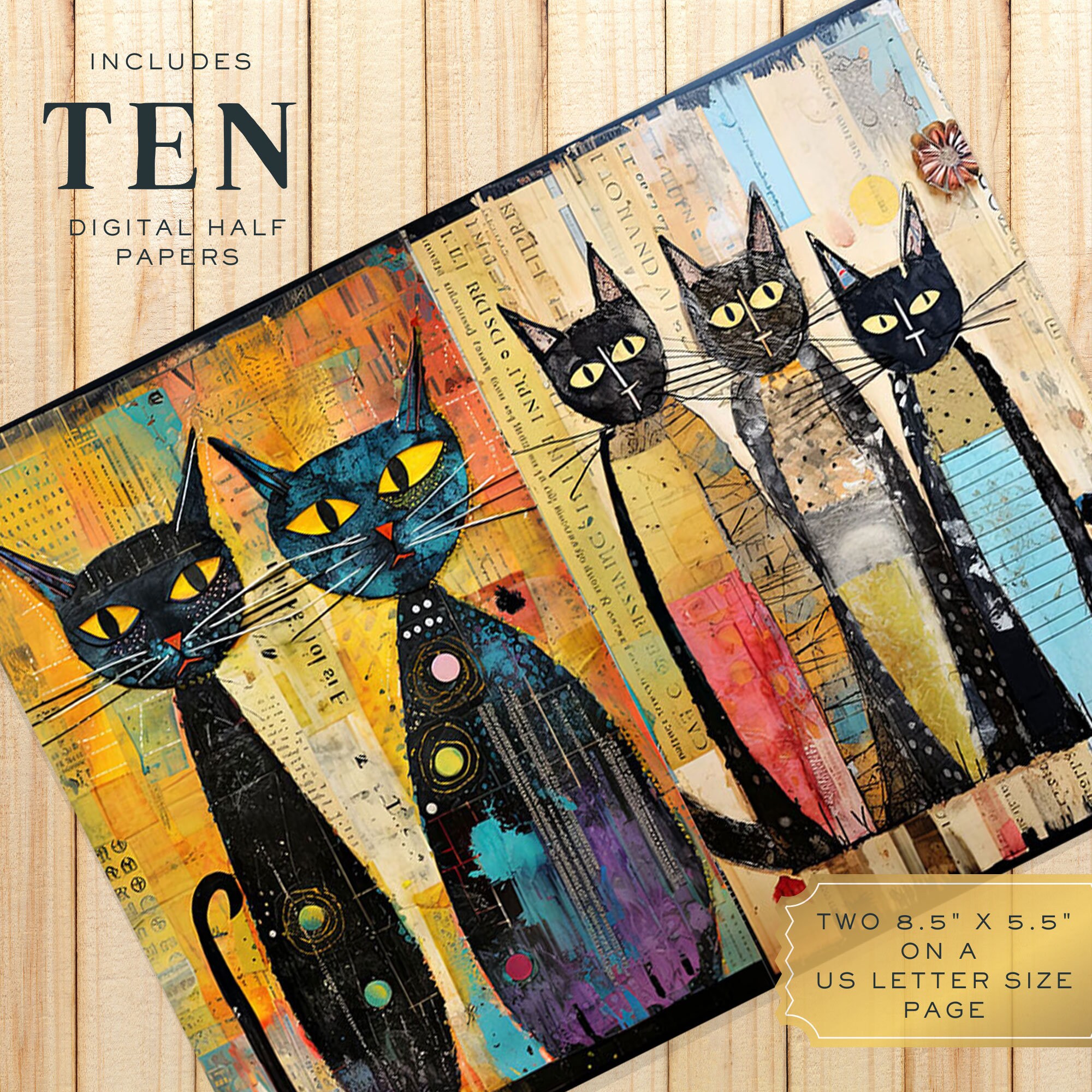 Whimsical Cats Junk Journal Kit Papers, Cat Pages, Printable Instant ...