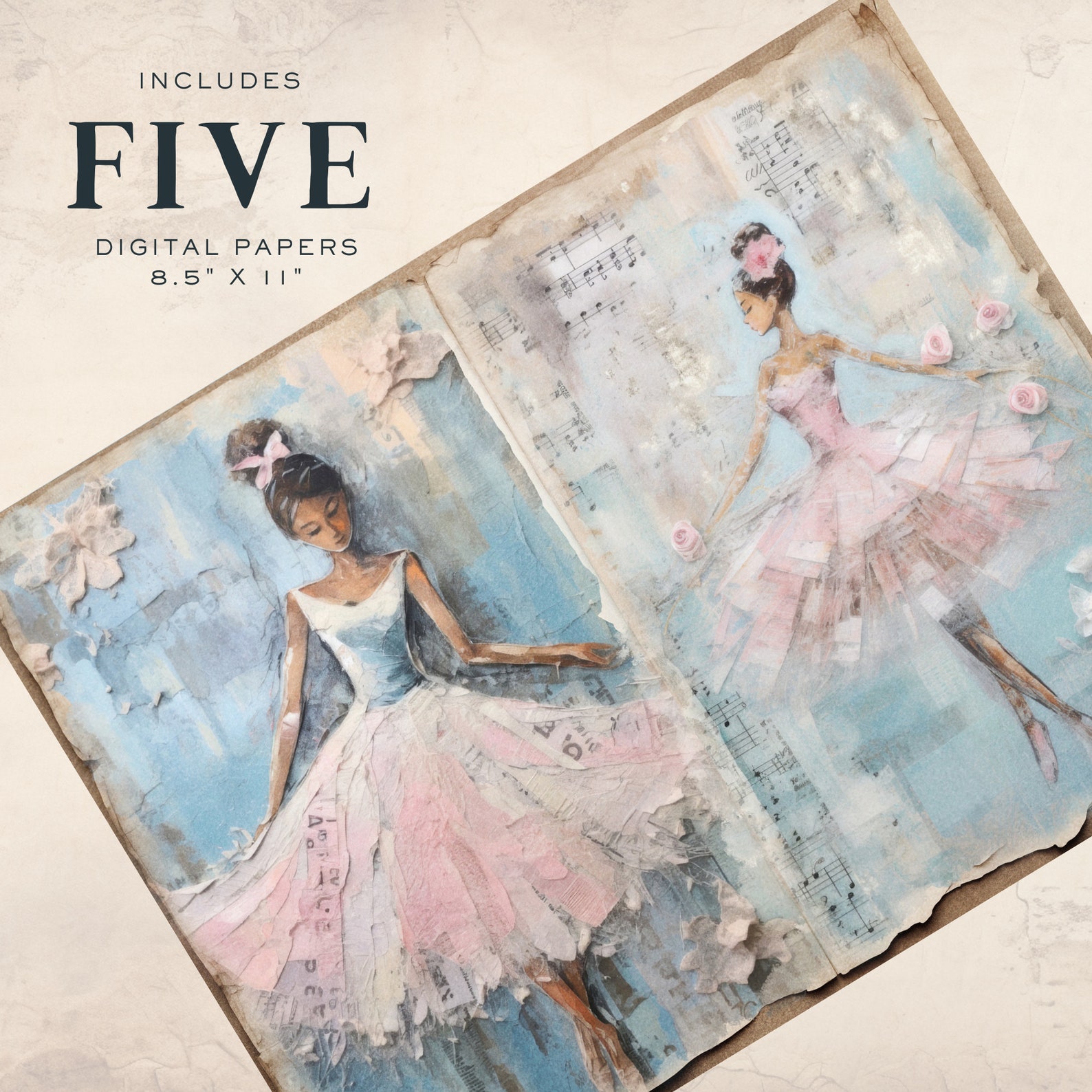 Ballerina Junk Journal Pages, Printable Digital Vintage Scrapbooking ...