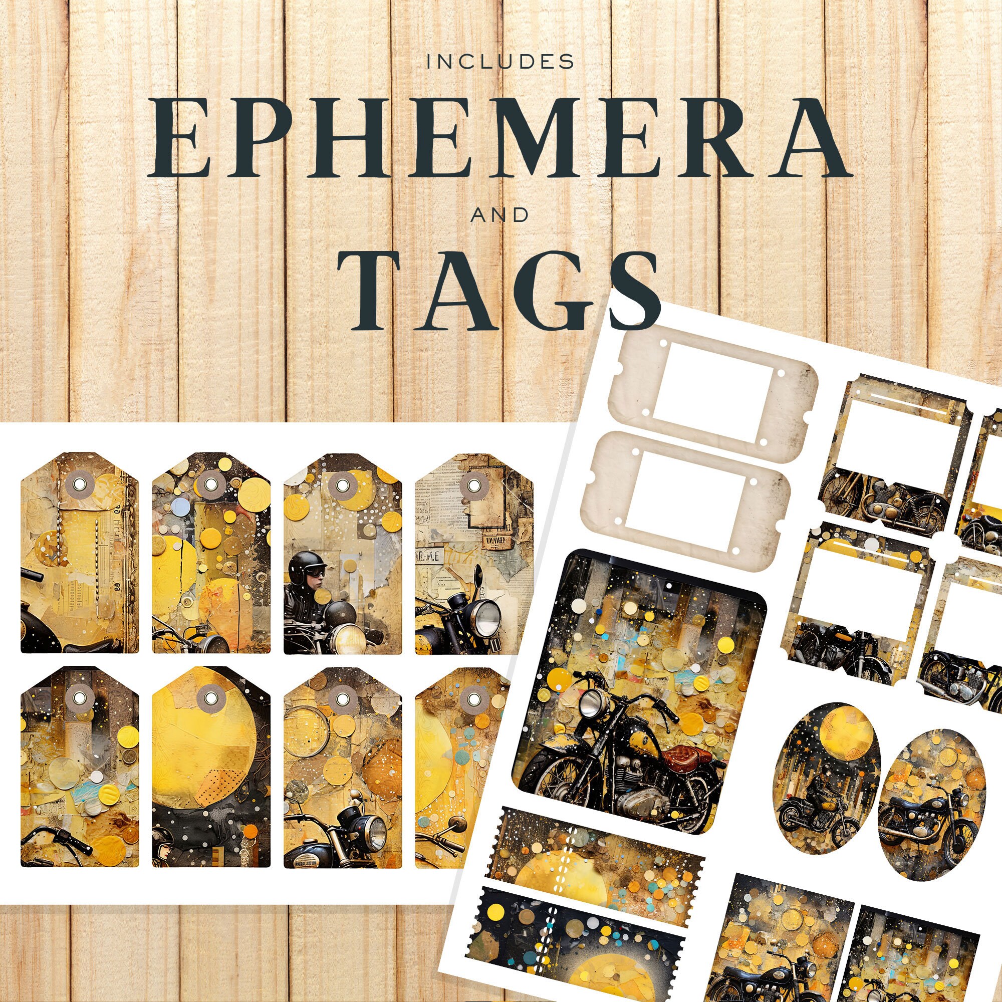 Motorcycle Junk Journal Digital Kit, Printable Papers Insert ...