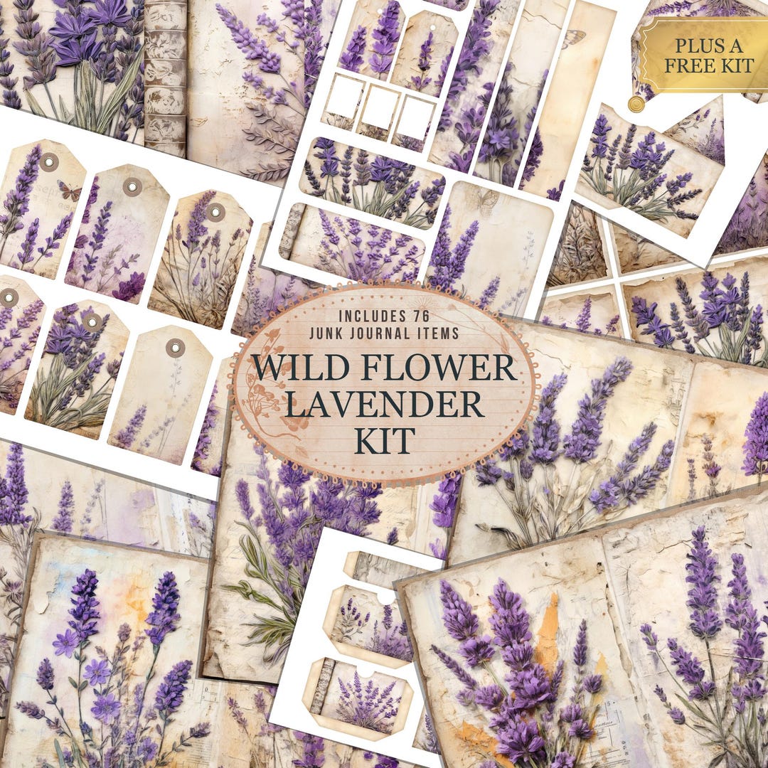 Lavender Junk Journal Kit, Printable Digital Garden Floral Ephemera ...