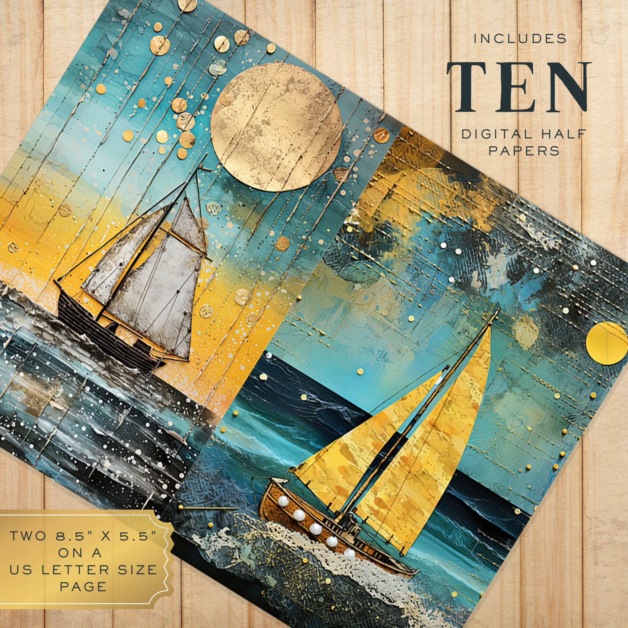 Beach Boats Junk Journal Kit Digital Pages, Printable Nautical Ocean ...