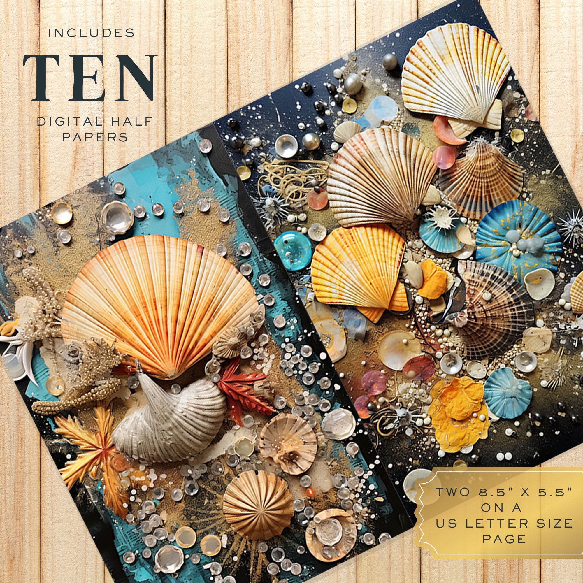 Beach Shells Junk Journal Kit Digital Pages, Printable Nautical Ocean ...