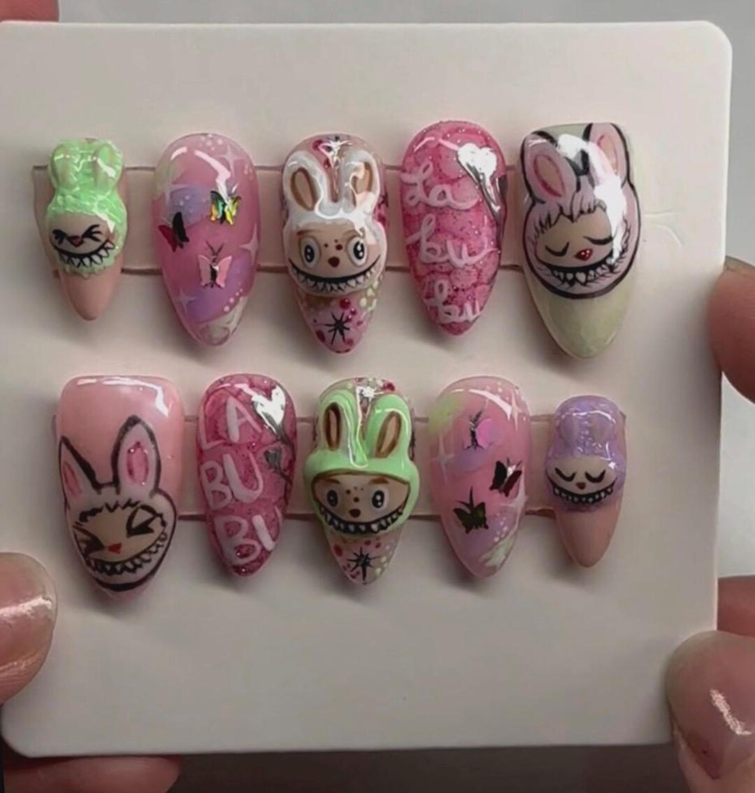 Labubu the Monsters Exciting Macaron 3D Press on Nail Set - Etsy