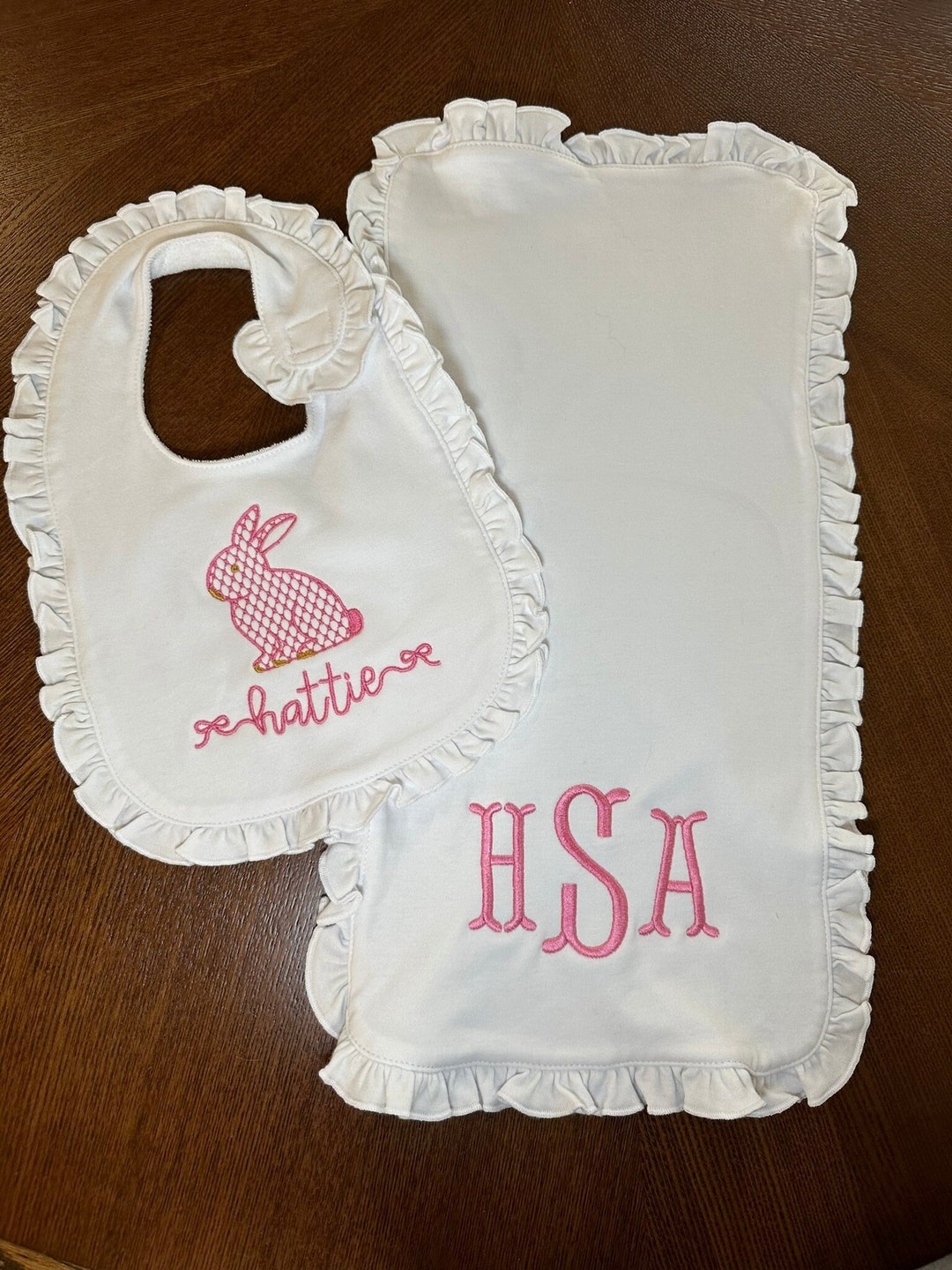 Bunny Rabbit Bow and Monogram Burp Cloth or Bib, Monogrammed ...