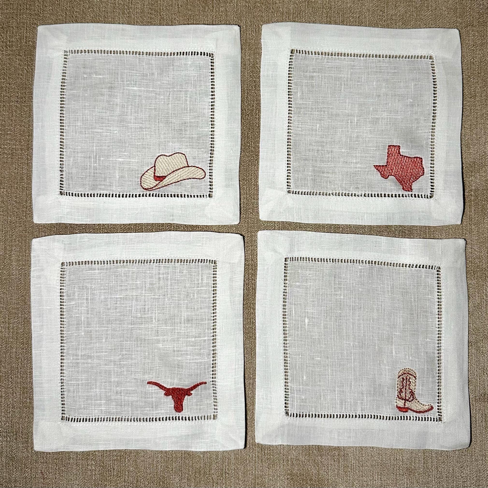 Texas Themed Embroidered Cocktail Napkin Coaster Set - Etsy