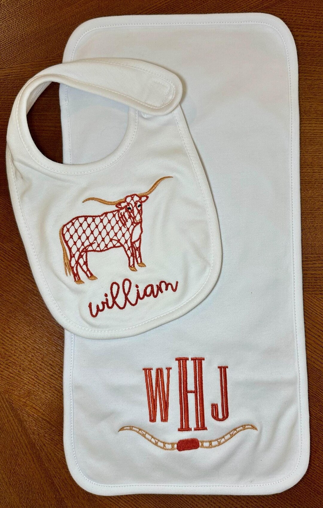 University of Texas UT Longhorn Bevo Baby Bib or Burp Cloth Embroidered ...