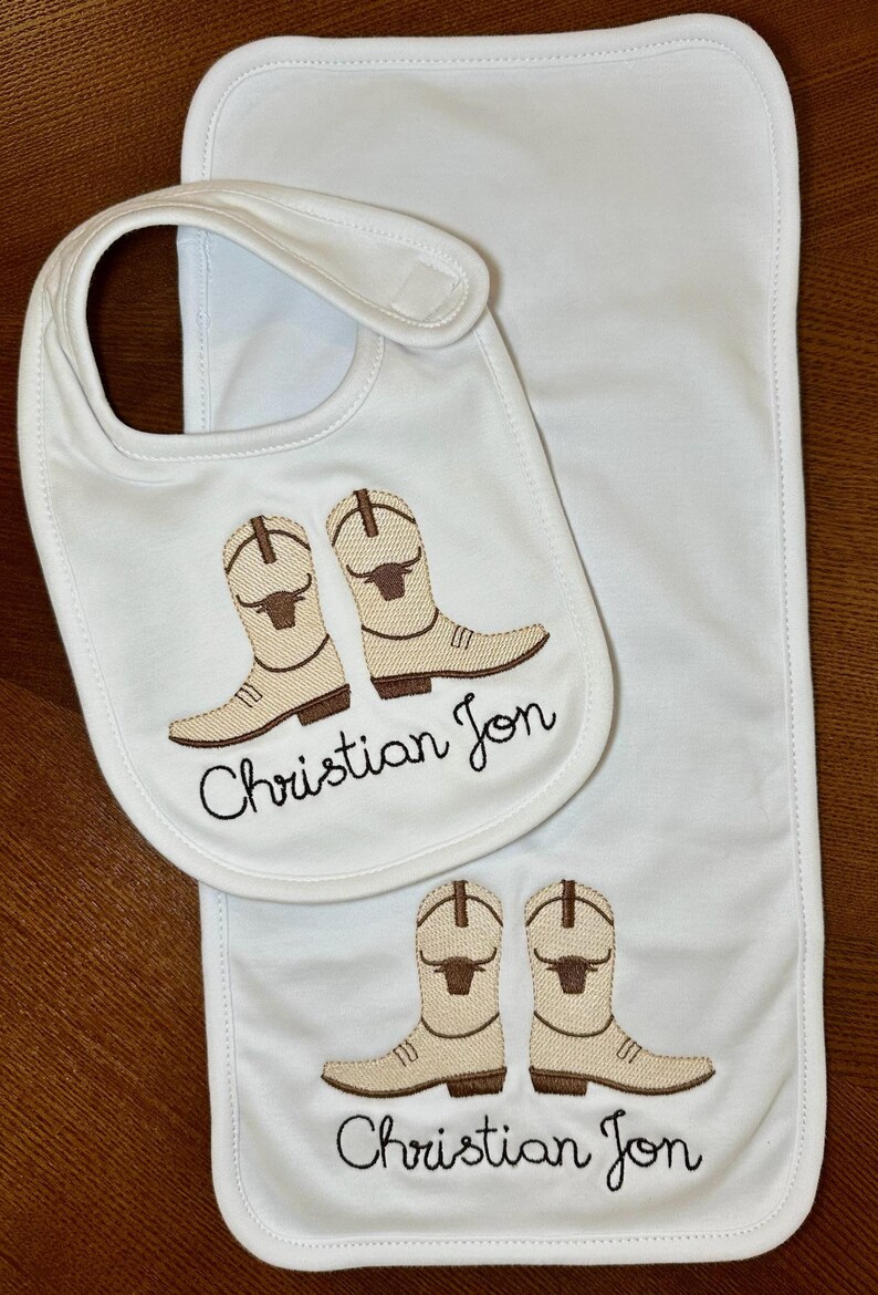 Longhorn Cowboy Boot Western Burp Cloth Bib, Monogrammed Embroidered ...