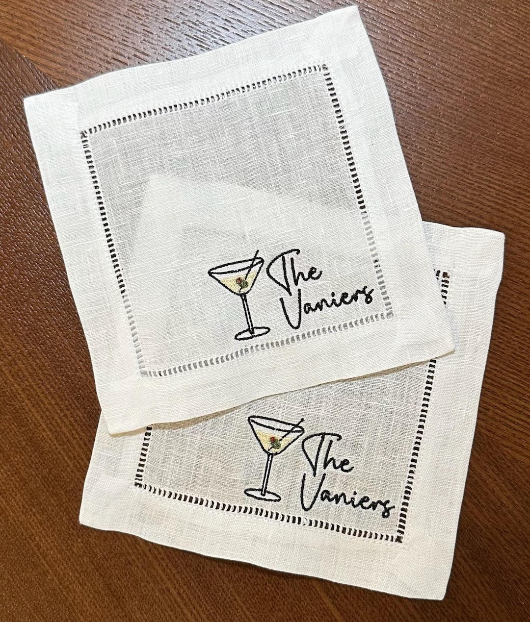 Personalized Embroidered Cocktail Napkin Set With Dirty Martini Glass ...