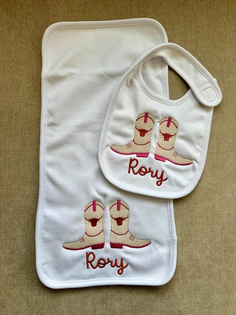 Longhorn Cowboy Boot Western Burp Cloth Bib, Monogrammed Embroidered ...