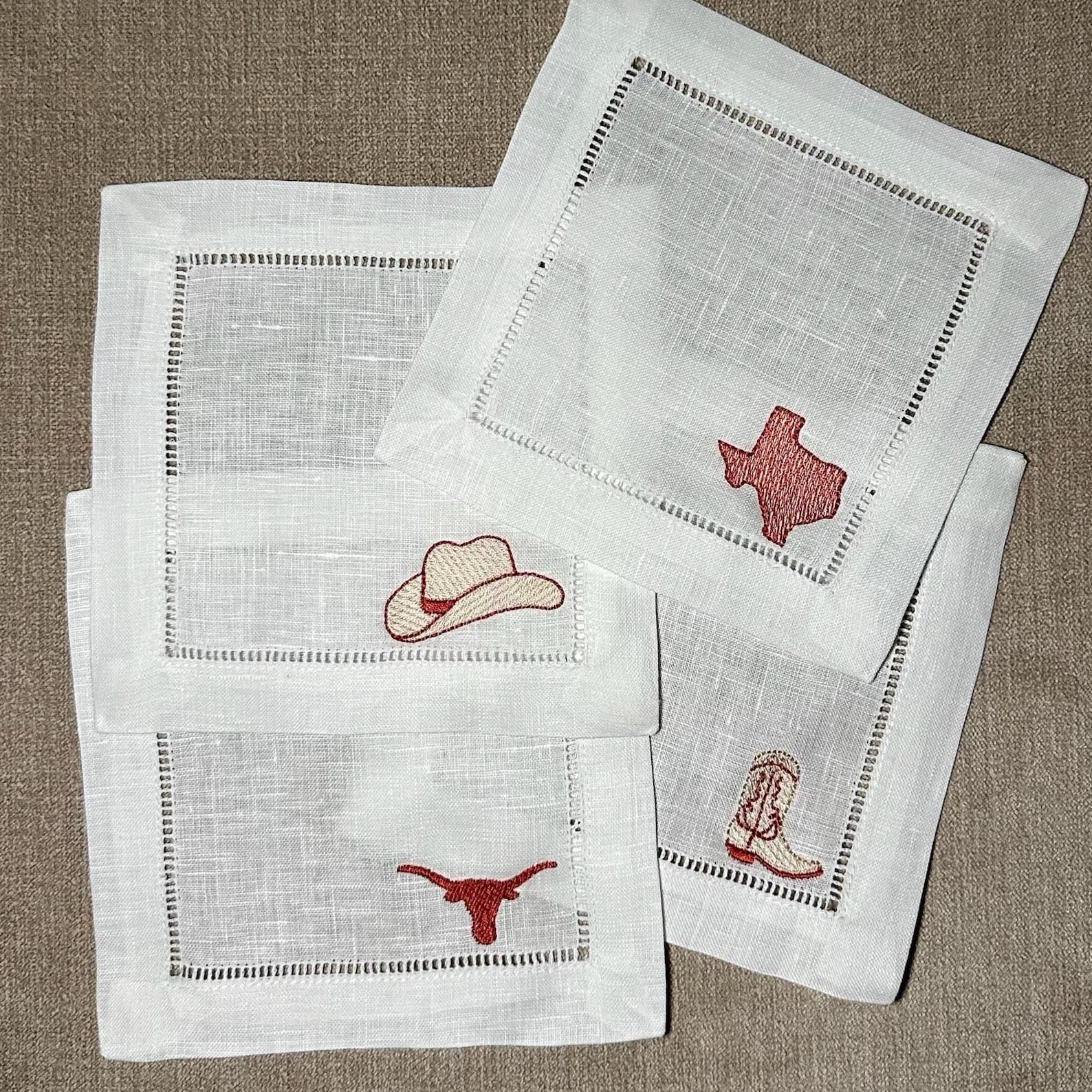 Texas Themed Embroidered Cocktail Napkin Coaster Set - Etsy