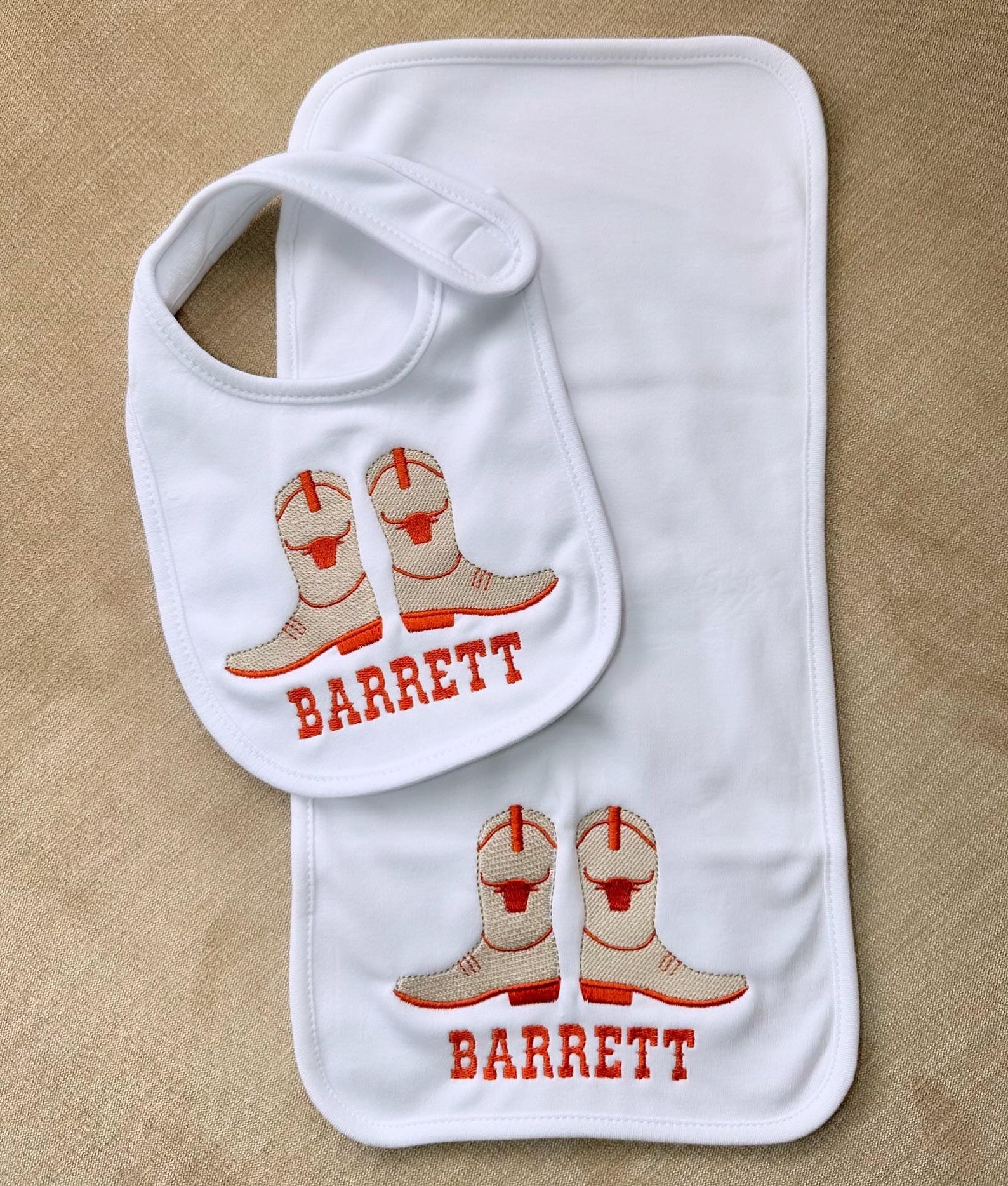 Longhorn Cowboy Boot Western Burp Cloth Bib, Monogrammed Embroidered ...
