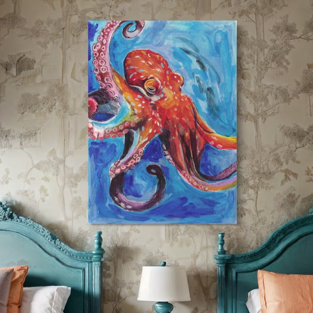 Wall Decor Marine Life Art Print Nautical Poster Original Octopus ...