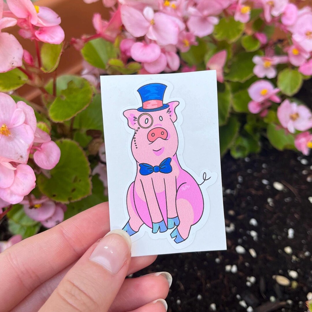 Cute Aesthetic Gentleman Pig Pink Glossy Vinyl Sticker - Etsy