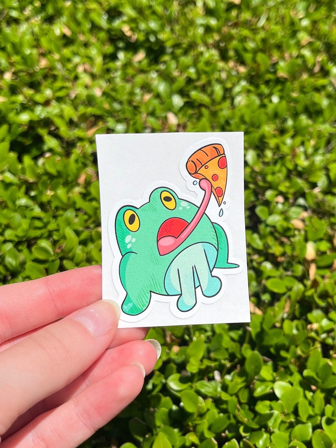 Cute Frog Eating Pizza Vinyl Sticker - Etsy