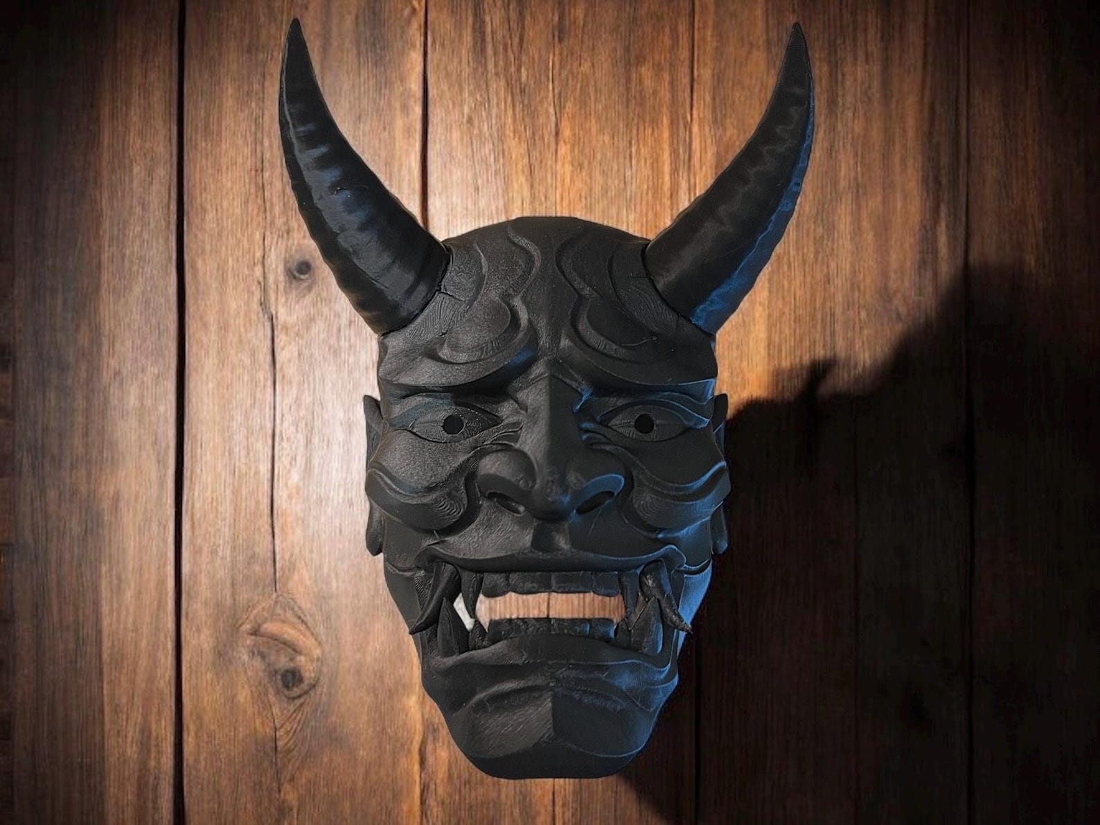 Handcrafted Black Oni Mask Wall Art Japanese Folklore-inspired Decor ...