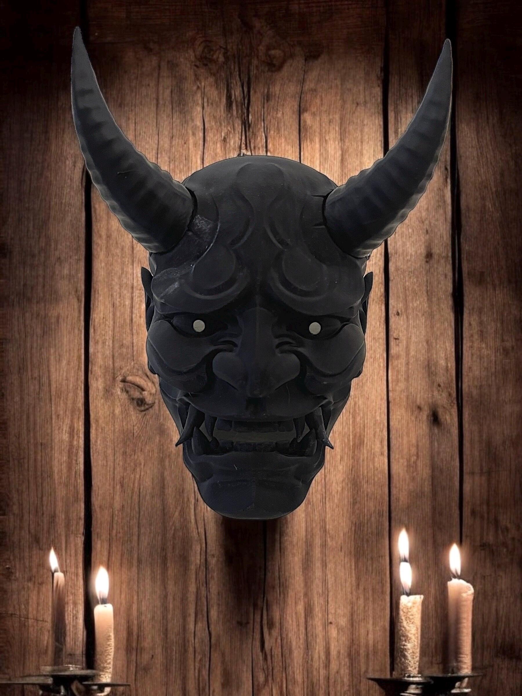 Handcrafted Black Oni Mask Wall Art Japanese Folklore-inspired Decor ...