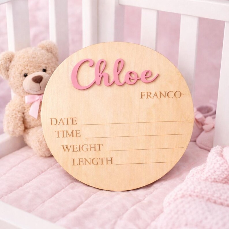 Personalized Baby Name Sign, Birth Announcement Disc, Custom Newborn ...