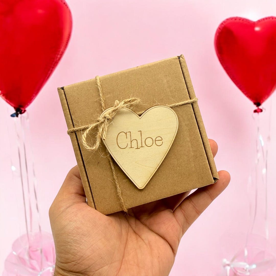 Personalized Wooden Valentine’s Gift Tag - Custom Heart Shape Name Tag ...