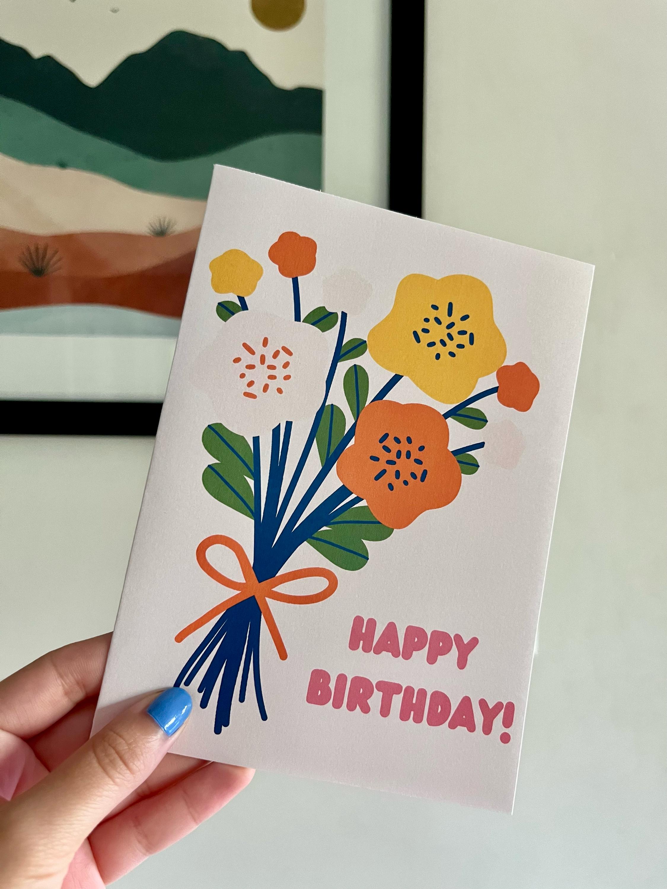 Flower Birthday Card, Cute Flower Birthday Card, Flower Bouquet ...