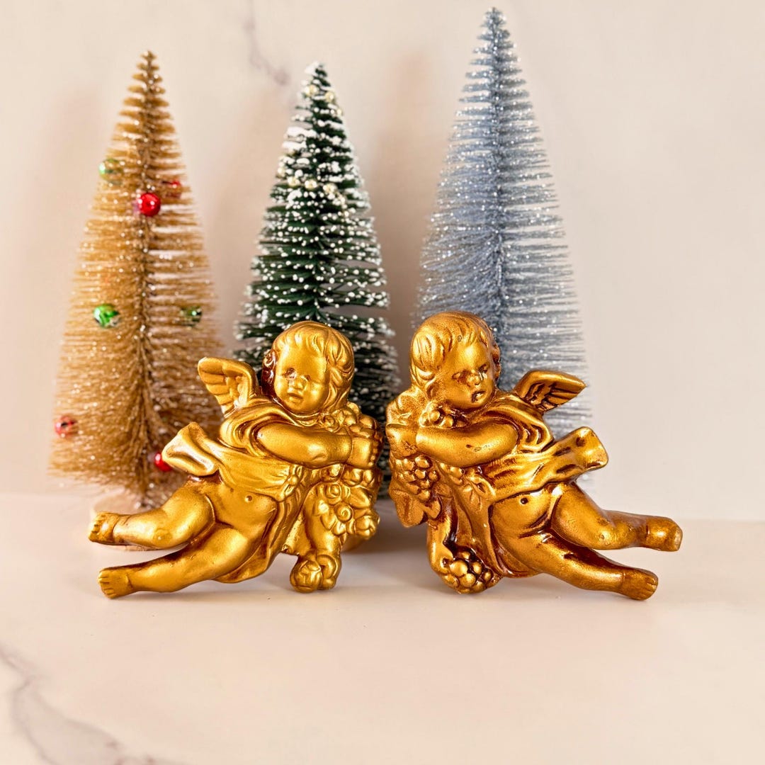 Gold Cherub Angel Figurines | Set of 2 Vintage Style Angels | Holiday ...