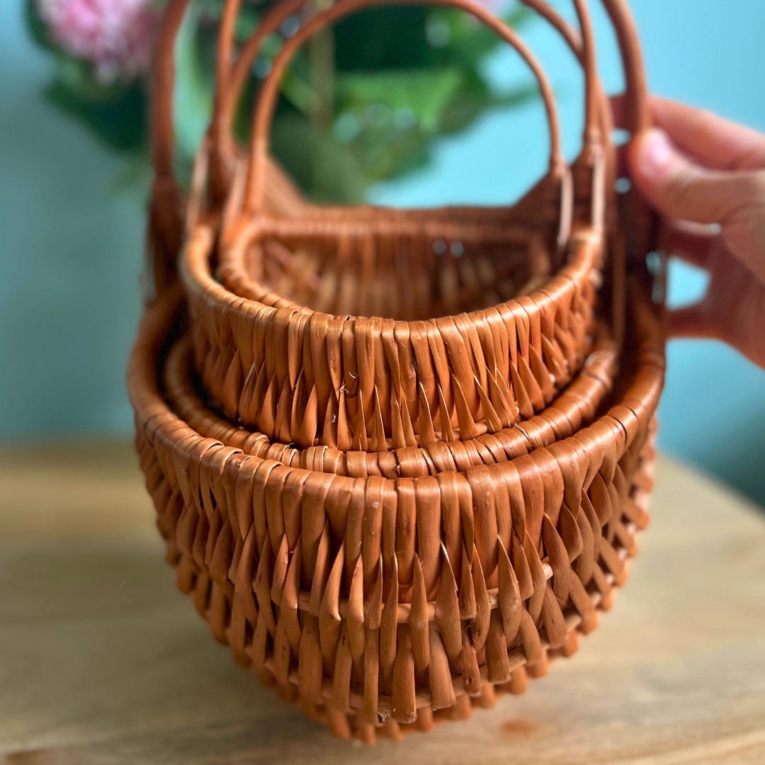 Vintage Set of Four Nesting Willow Wall Baskets, Rattan Wall Vase ...
