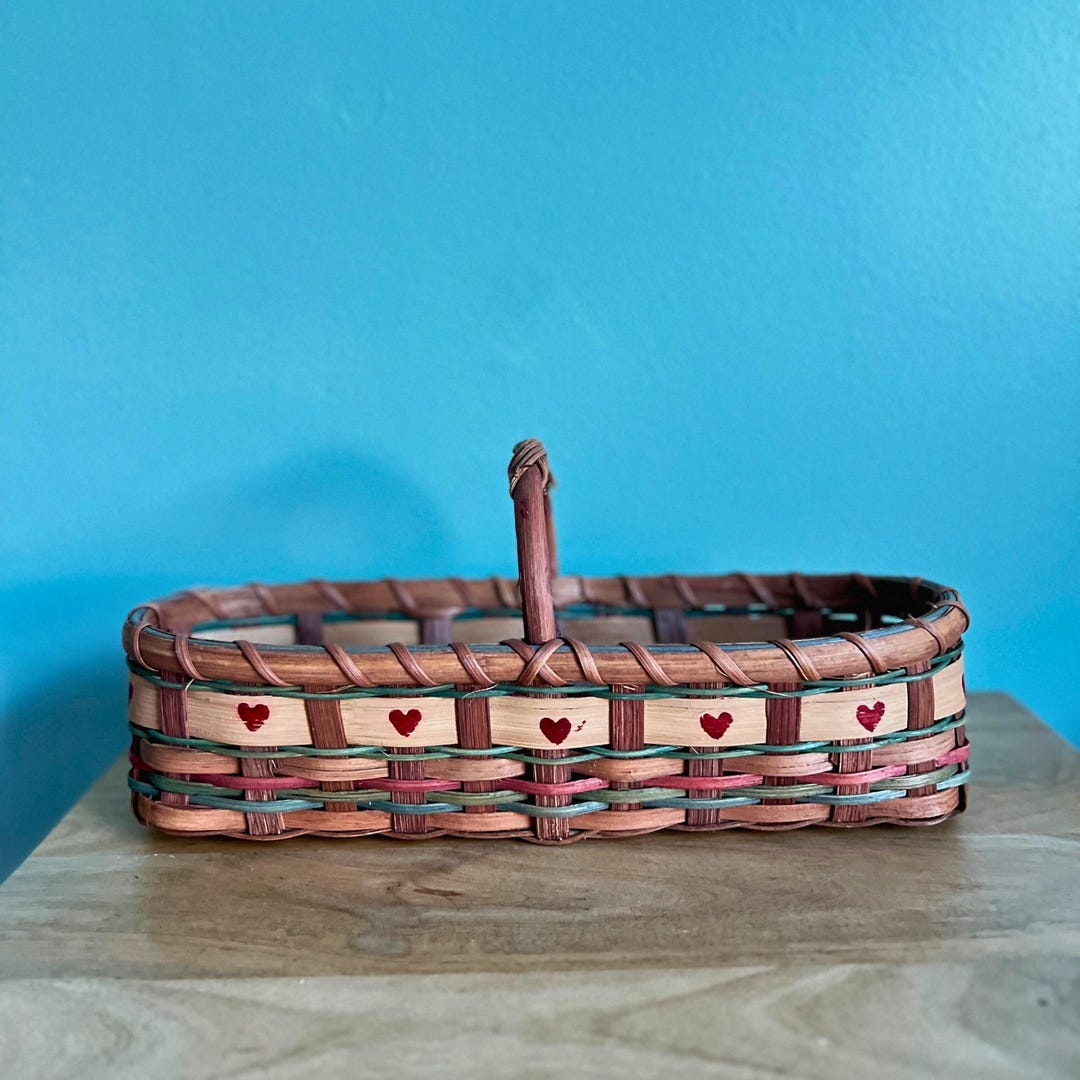 Vintage Woven Heart Basket Rustic Farmhouse Cottagecore Decor Valentine ...