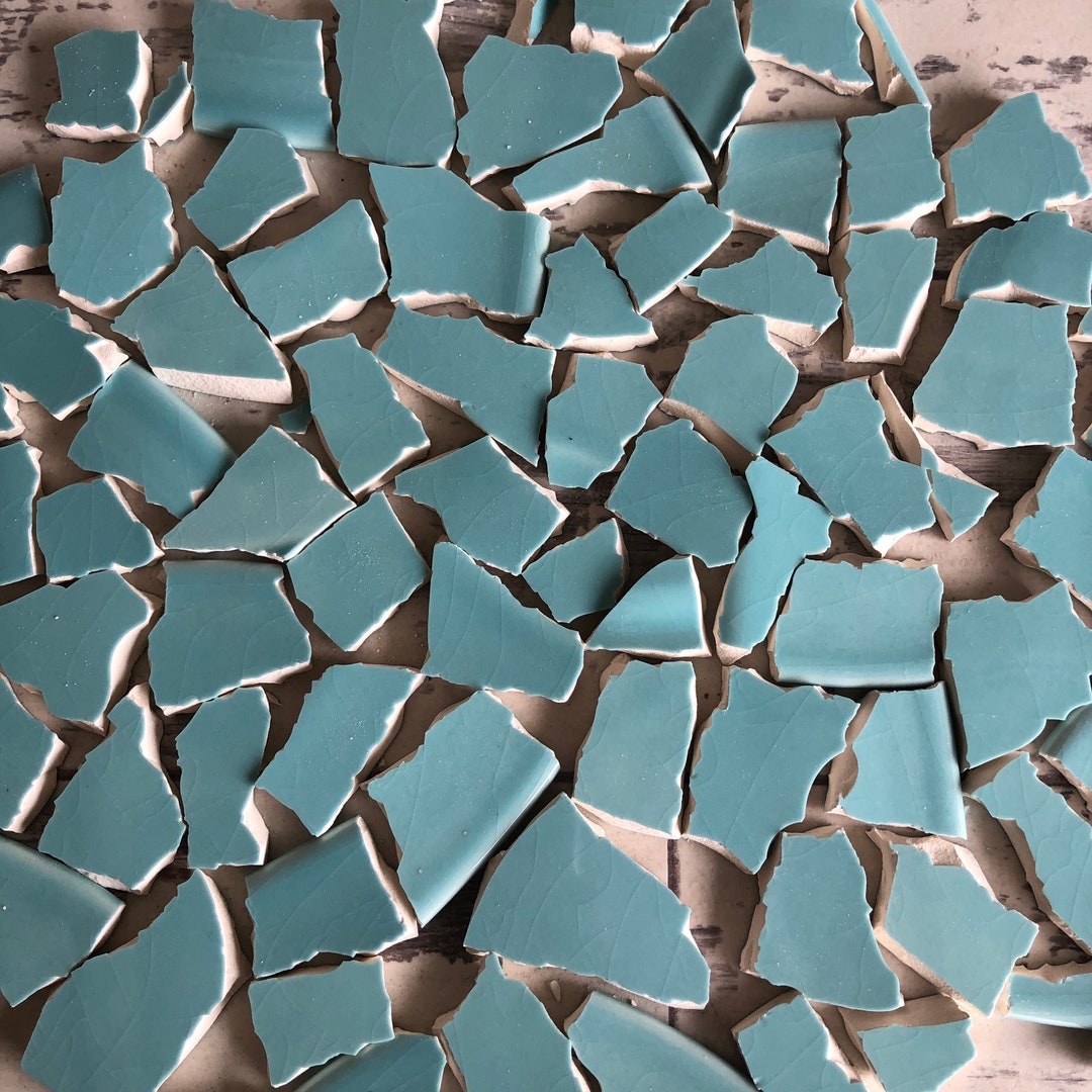 Mosaic Tiles Robins Egg Blue 75 Hand Cut Pieces Ceramic Mixed Lot Aqua ...