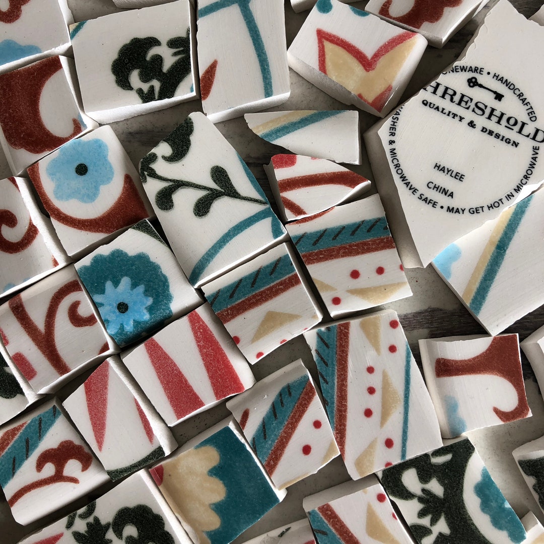 Mosaic Tiles Threshold Haylee- 65 + Hand Cut Pieces - Brick Red, Aqua ...