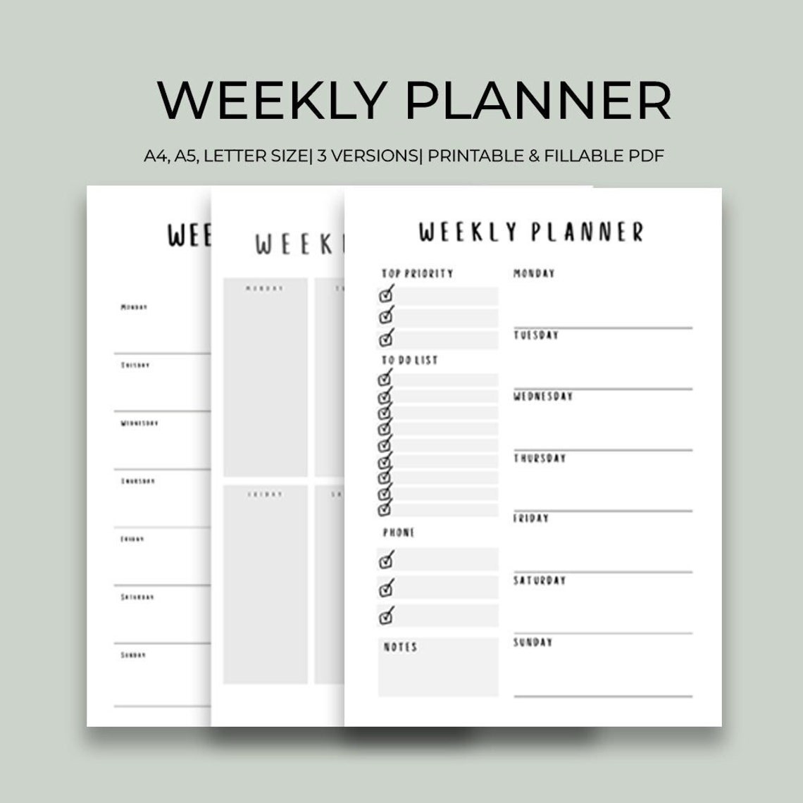 Weekly Planner Printable, Minimalist Weekly Schedule, Simple Weekly ...