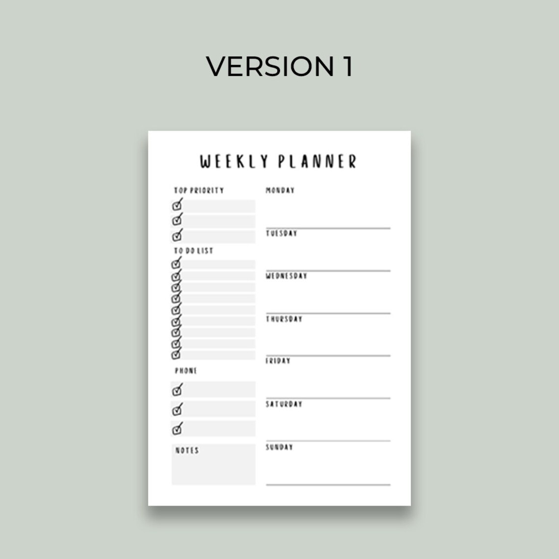 Weekly Planner Printable, Minimalist Weekly Schedule, Simple Weekly ...