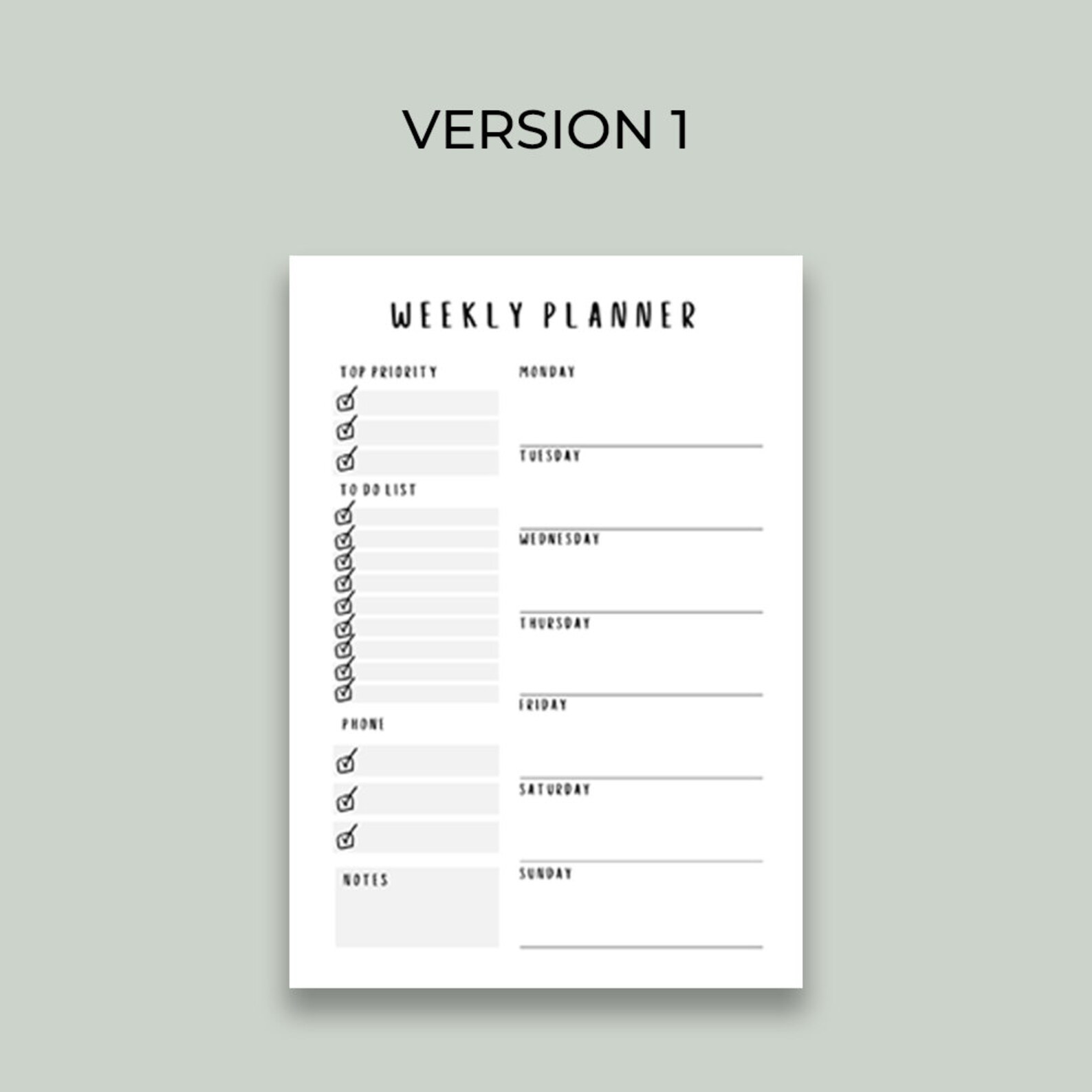 Weekly Planner Printable, Minimalist Weekly Schedule, Simple Weekly ...