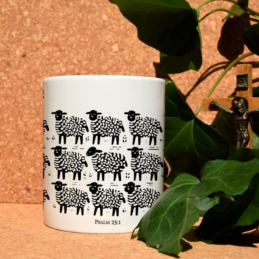 Sheep Block Print Christian Scripture Mug| 11oz Nature Inspired Ceramic ...